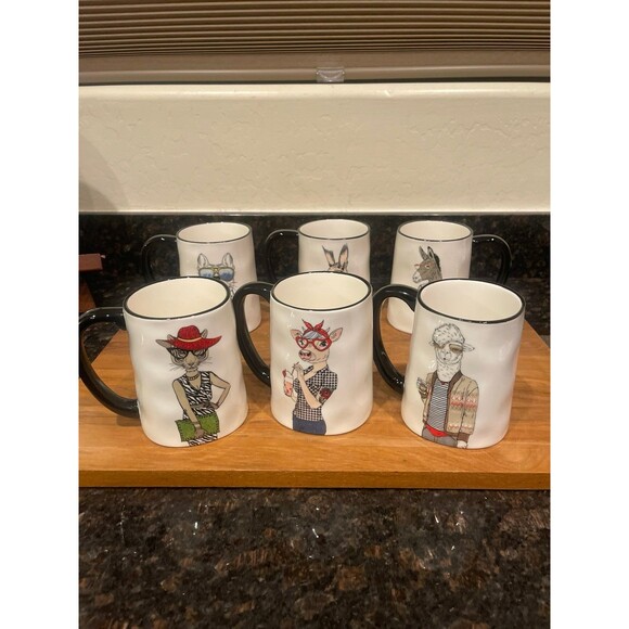 Dining | Signature Housewares Set Of 6 Hipster Animal Coffee Mugs ...